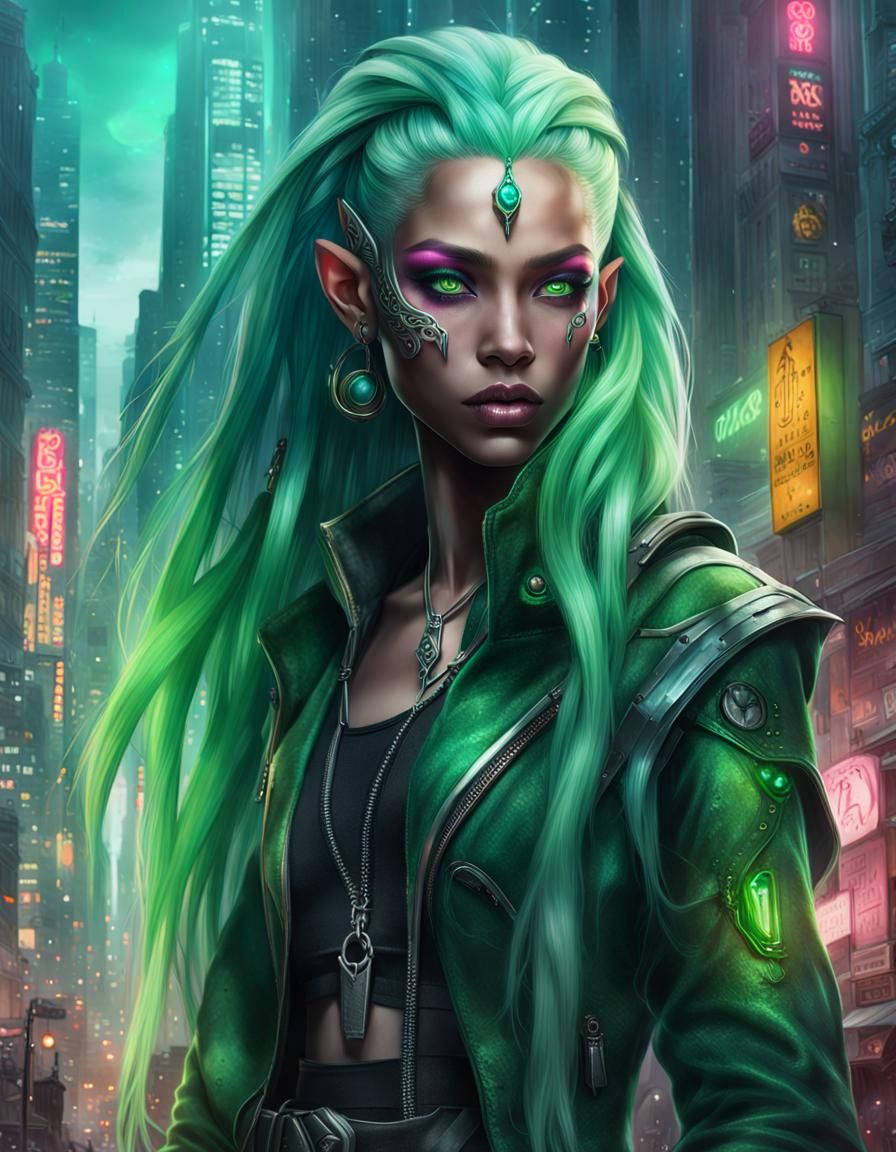 Cyber-punk dark elf Goddess - AI Generated Artwork - NightCafe Creator