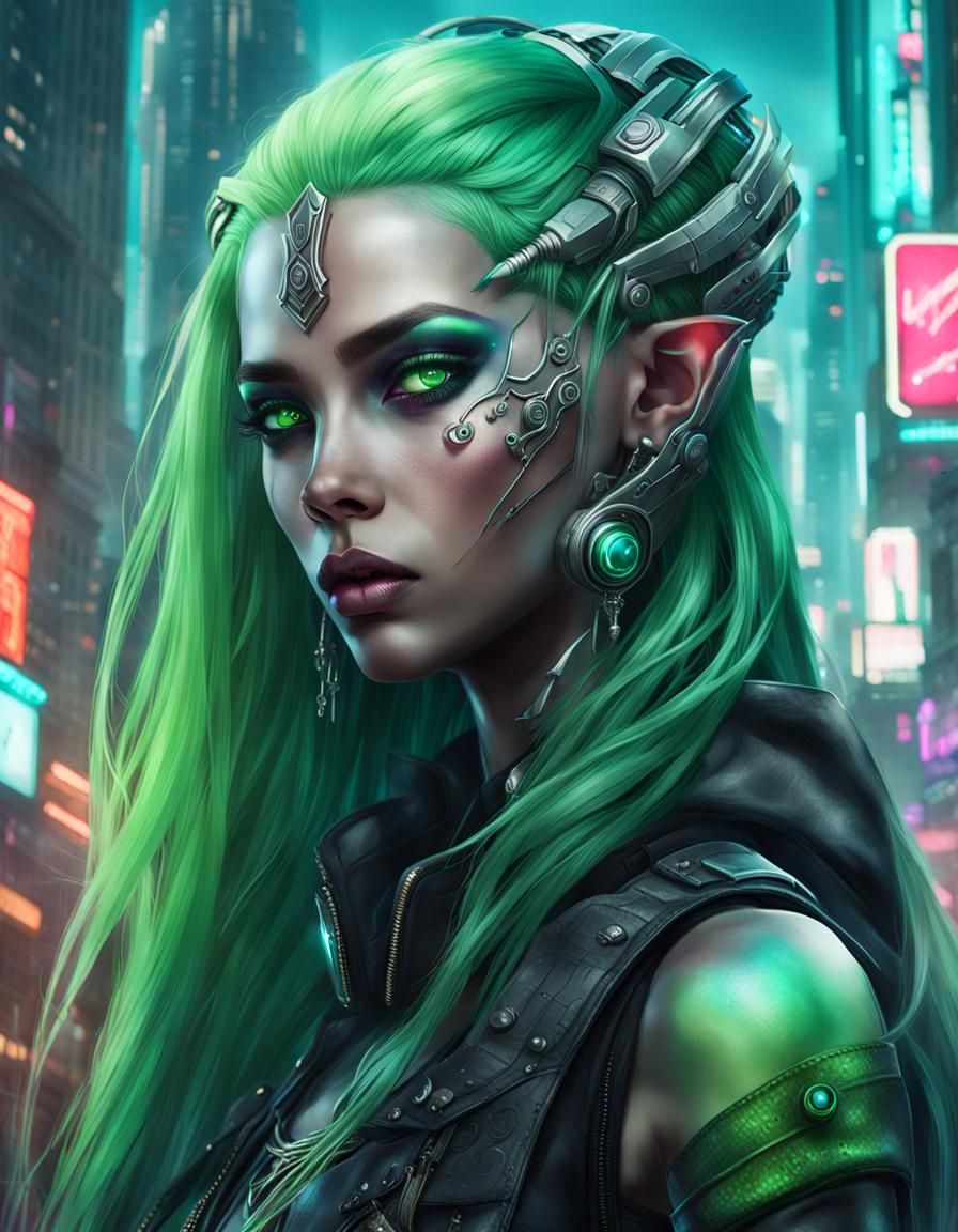 Cyber-punk dark elf Goddess - AI Generated Artwork - NightCafe Creator