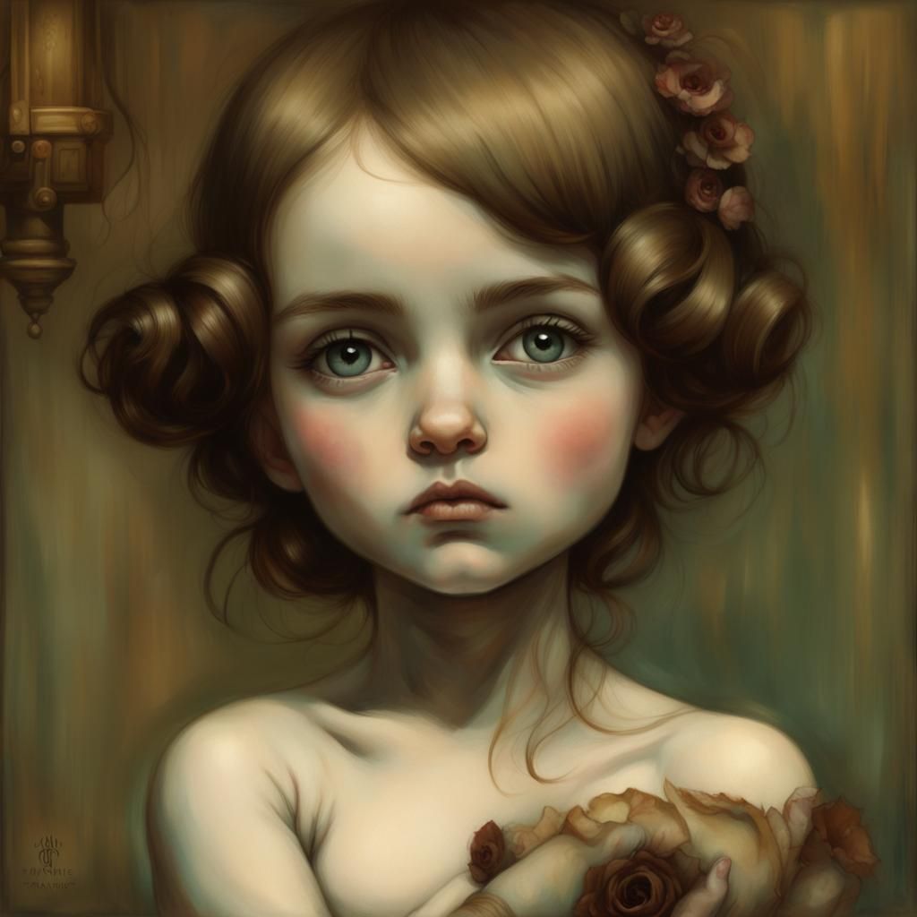A chibi chibi girl chibi baby in cottage, HUGE HYPER REALISTIC EYES ...