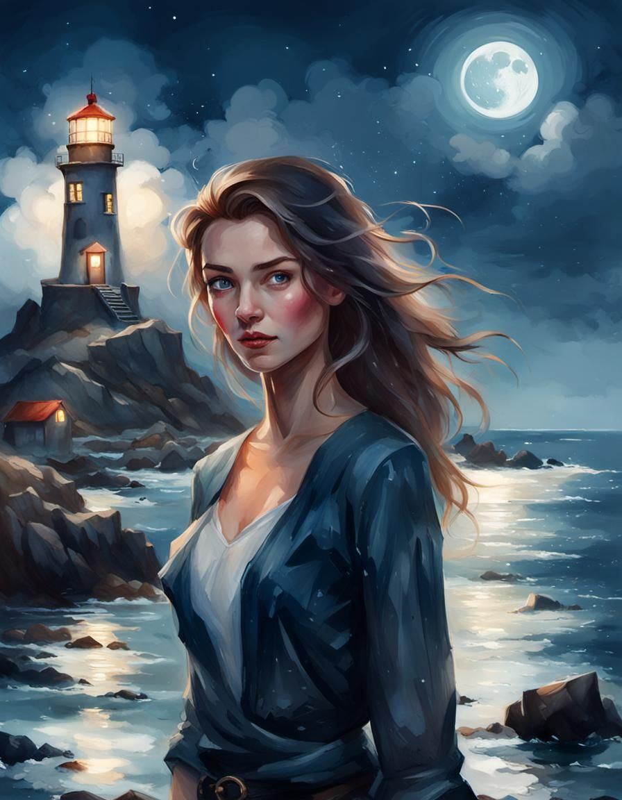 Portrait_1girl young and beautiful in front of the Old lighthouse in ...