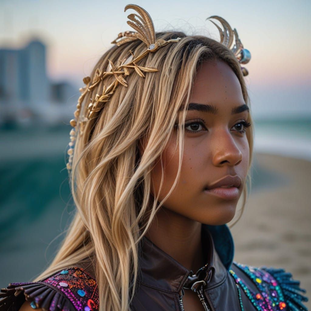 Tanned Beach Teen in Seapunk Style - AI Art