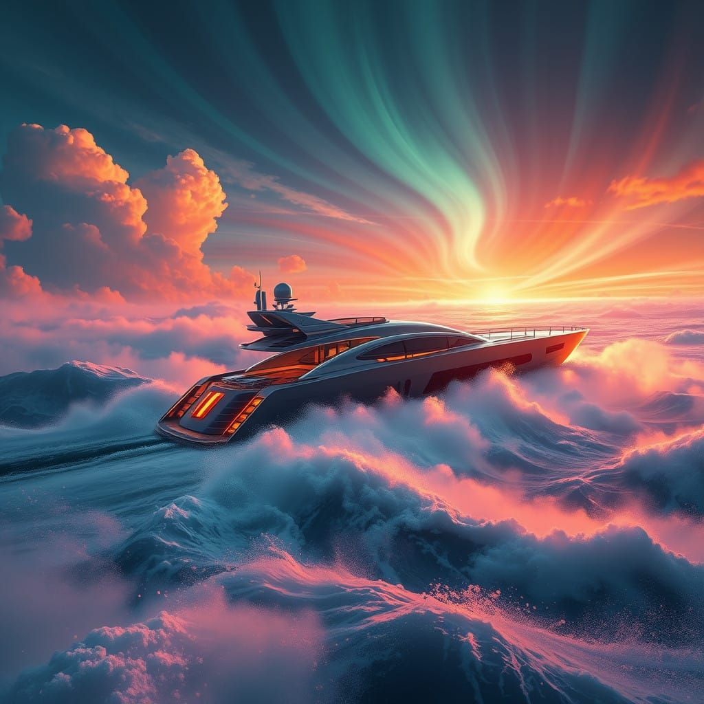 Futuristic yacht in Devil's Sea - Surreal Yacht Ventures in...
