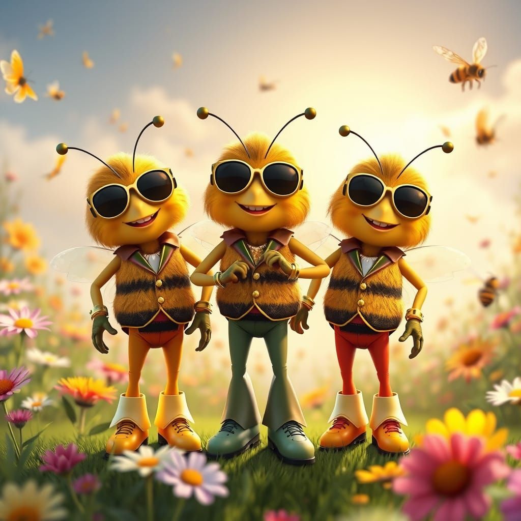 Silly Bee Gees Bees Dance in Vibrant 3D Disco - AI Art