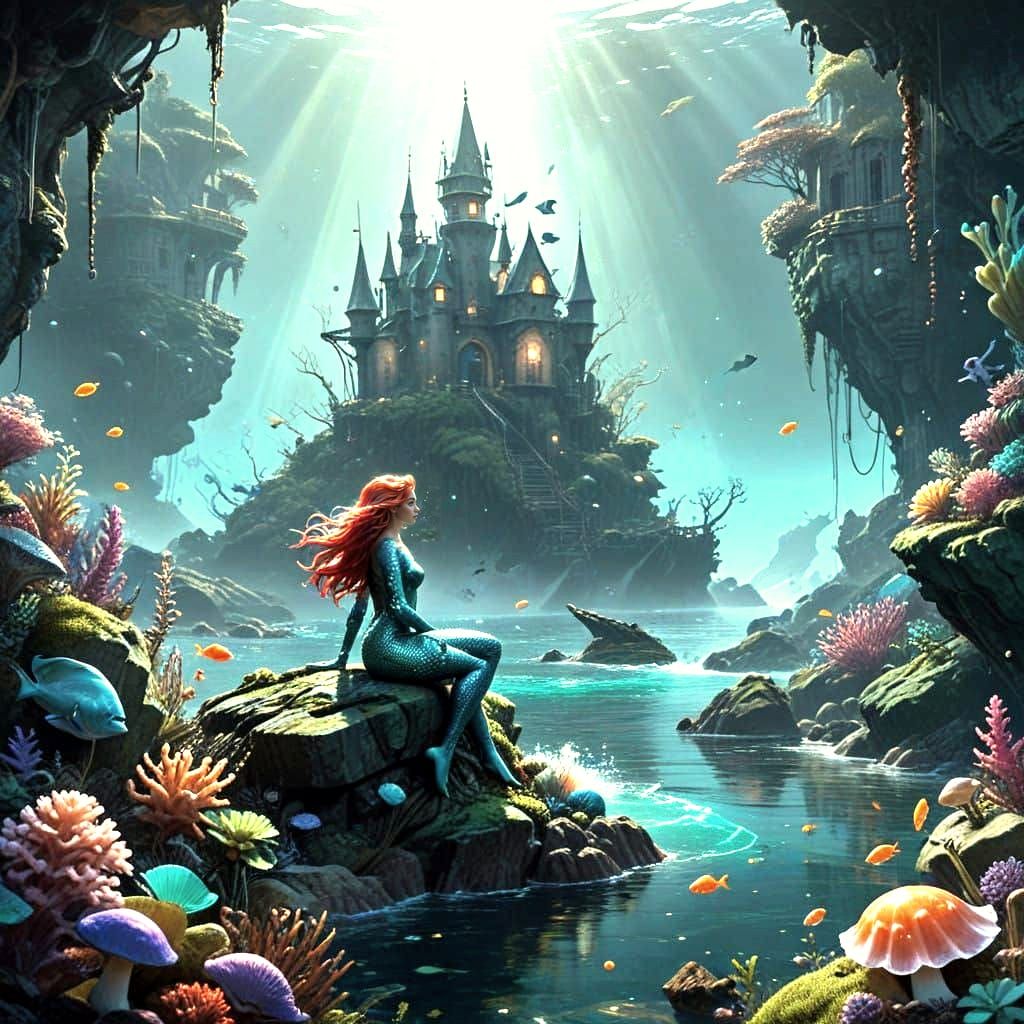 Underwater Mermaid Scene in Vibrant Graffiti Art S... - AI Art