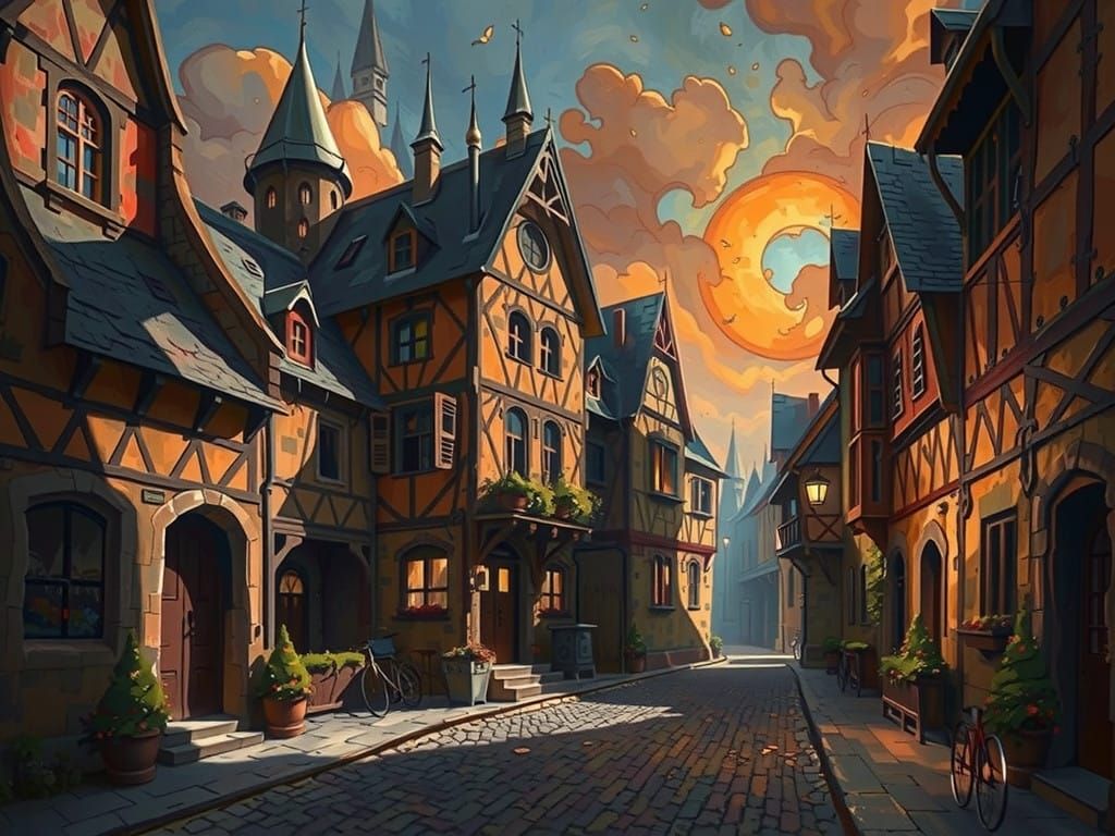 Old town - Medieval Townscape in Luxurious Gold and Earthy T...