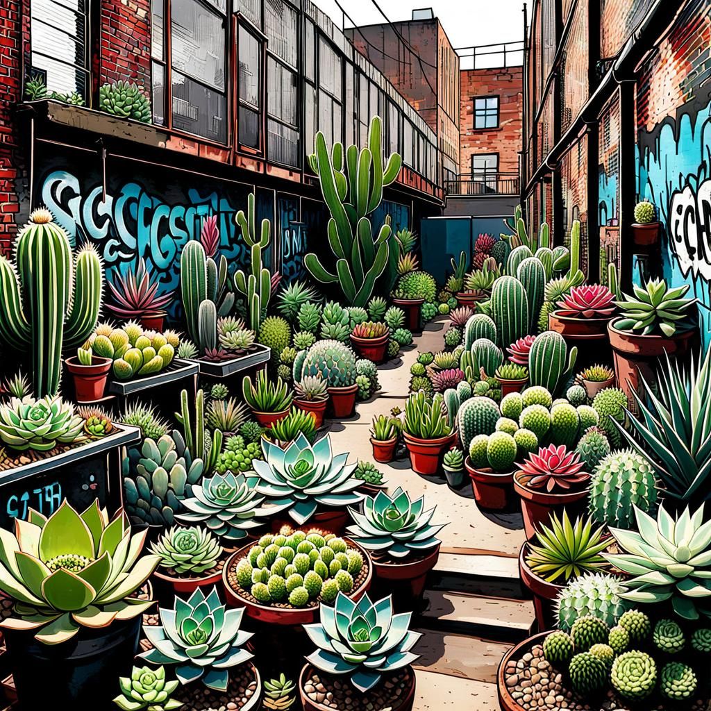 Urban cacti garden - AI Generated Artwork - NightCafe Creator