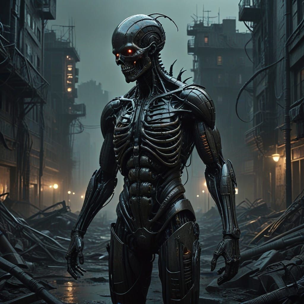 A hyperrealistic Ink and oil picture of a grotesque amalgamation of ...