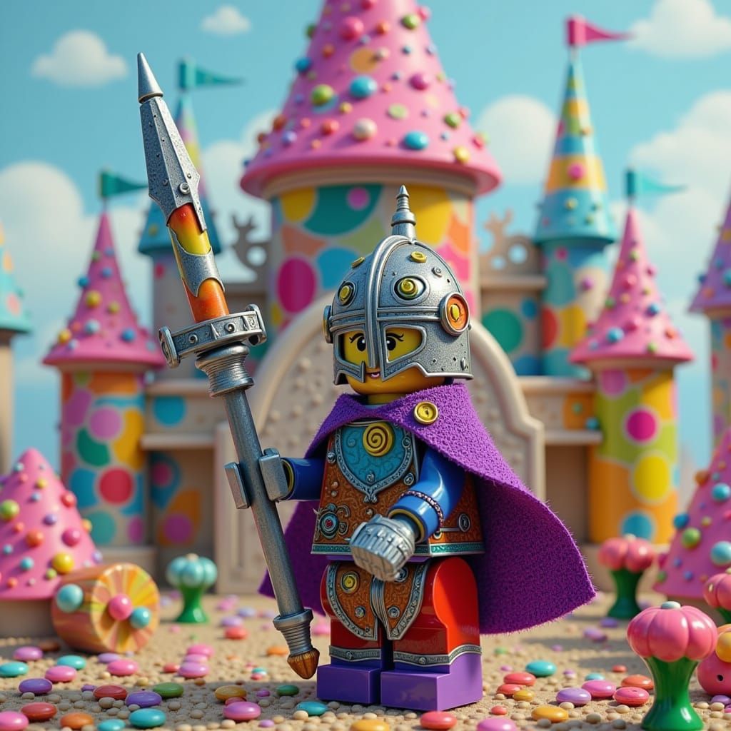 Lego Knight Guards Candy Castle in Impasto Style - AI Art