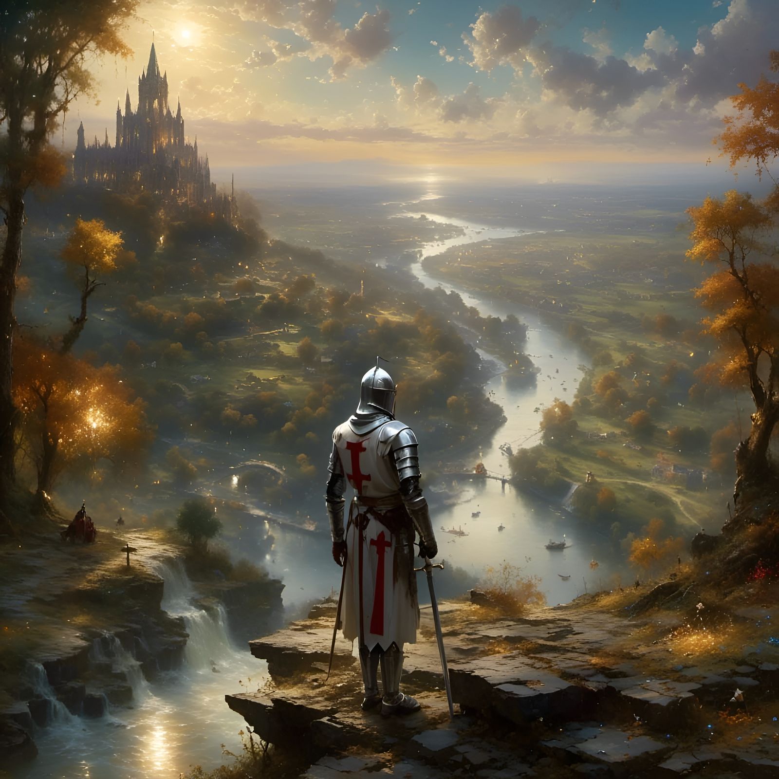 a knights templar staring out into the river - AI Generated Artwork ...