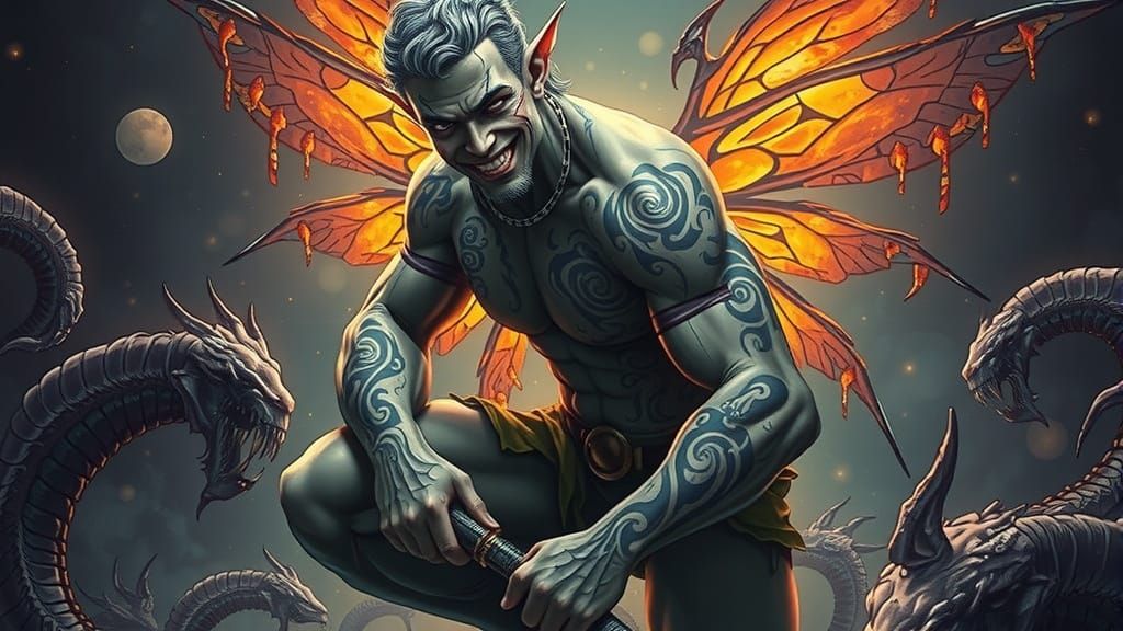 Ethereal Fae Warrior in Dark, Gritty, Macabre Tatt... - AI Art