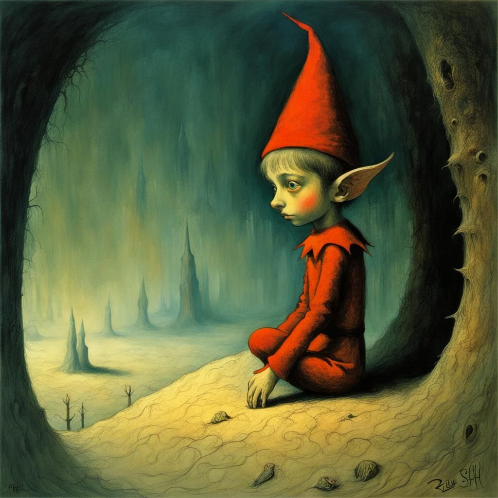 Macabre Elf in a Surreal Landscape - AI Art