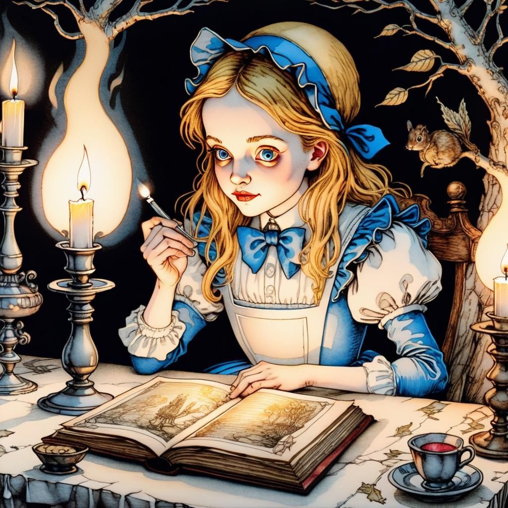 Alice Reading by Candle Light - AI Generated Artwork - NightCafe Creator