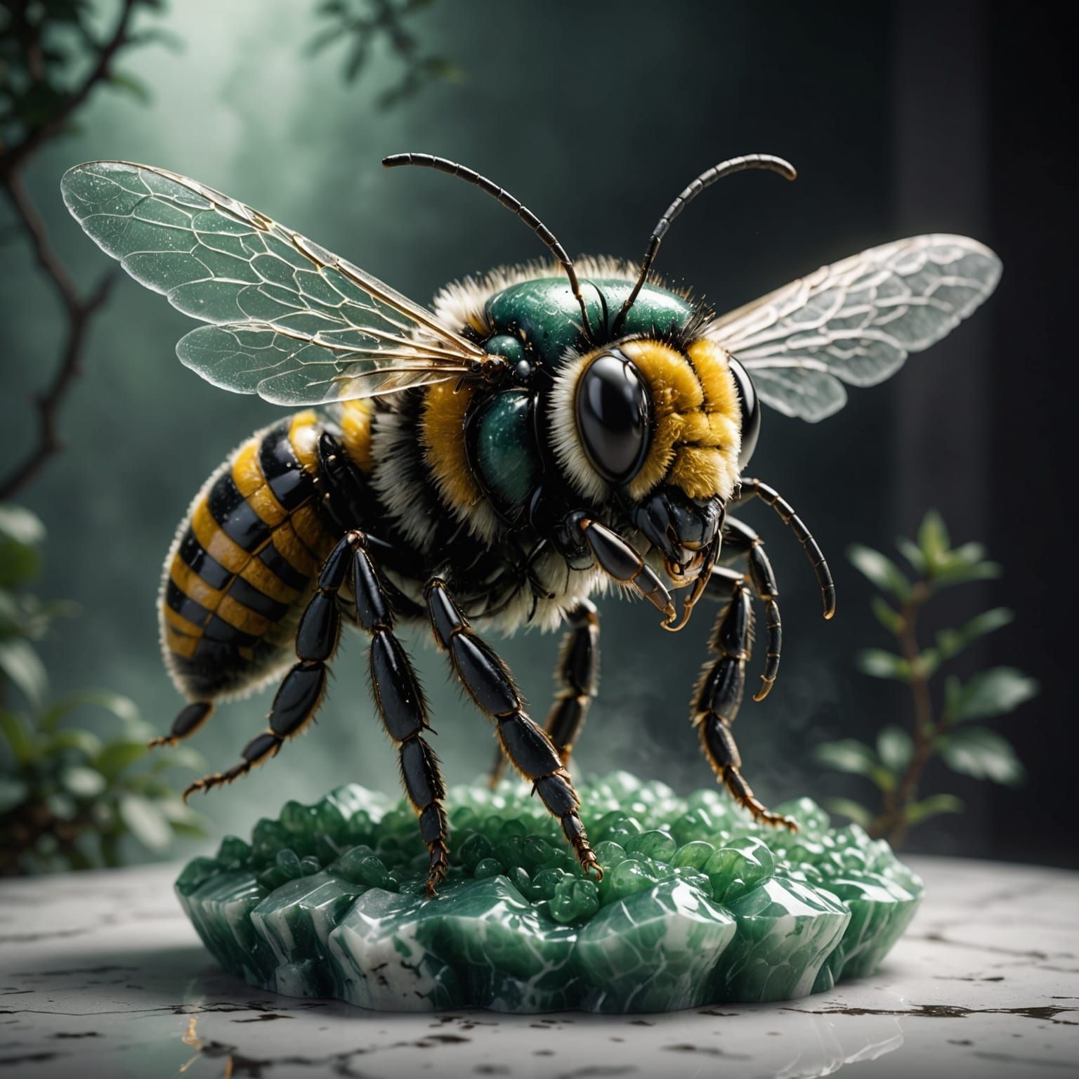 Breathtaking Marble and Jade Bee Sculpture in Cybe... - AI Art