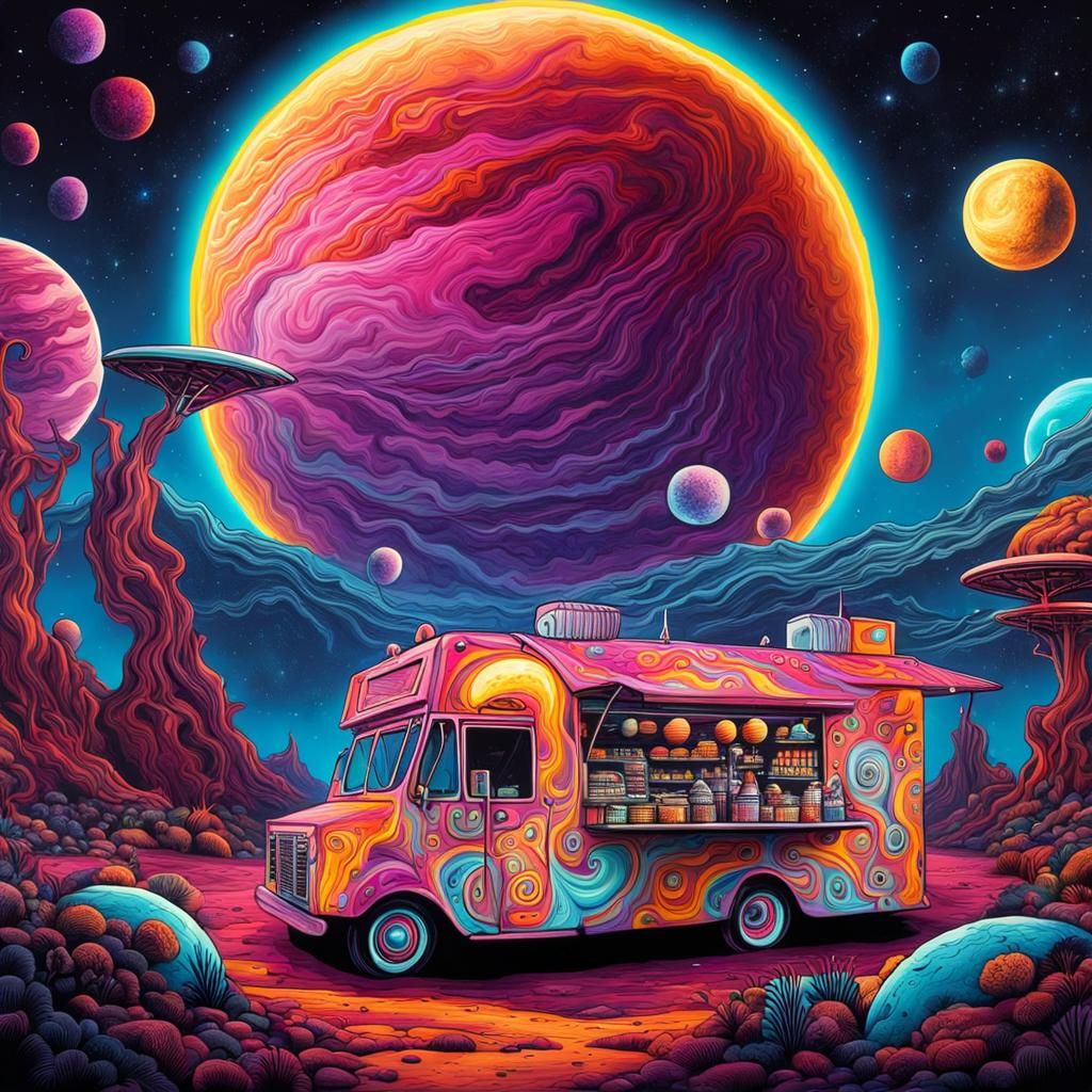 Psychedelic Food Truck - AI Generated Artwork - NightCafe Creator