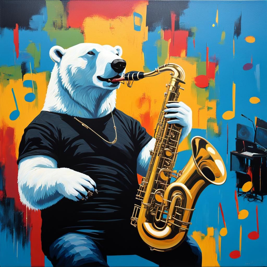 A polar bear playing a saxophone - AI Generated Artwork - NightCafe Creator