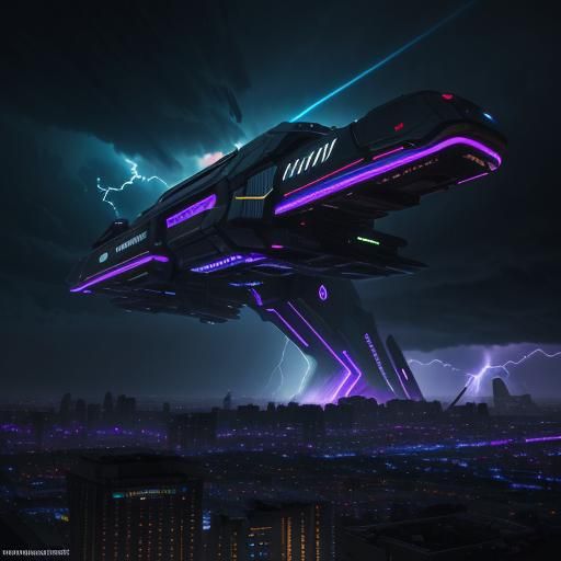 Lightning - Cyberpunk Stormscape in Neon Blue and Purple