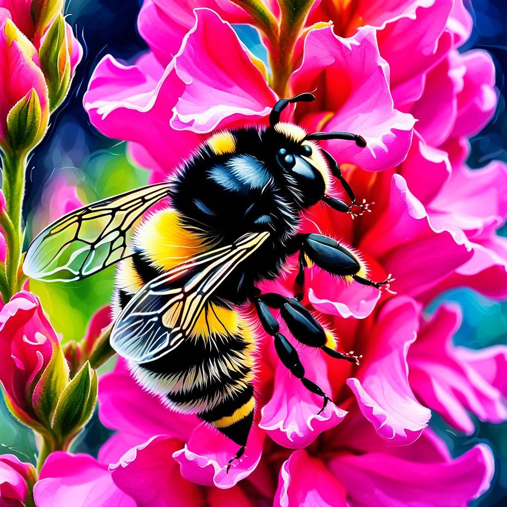 Bumble bee on pink - Vibrant Bumble Bee on Pink Snapdragon B...
