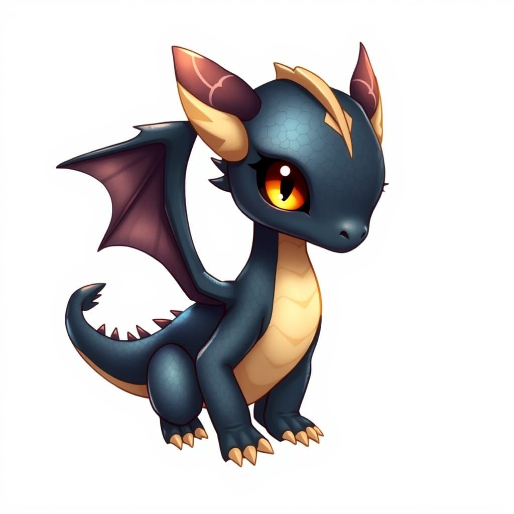 Midnight Black Dragon with Iridescent Scales and M... - AI Art