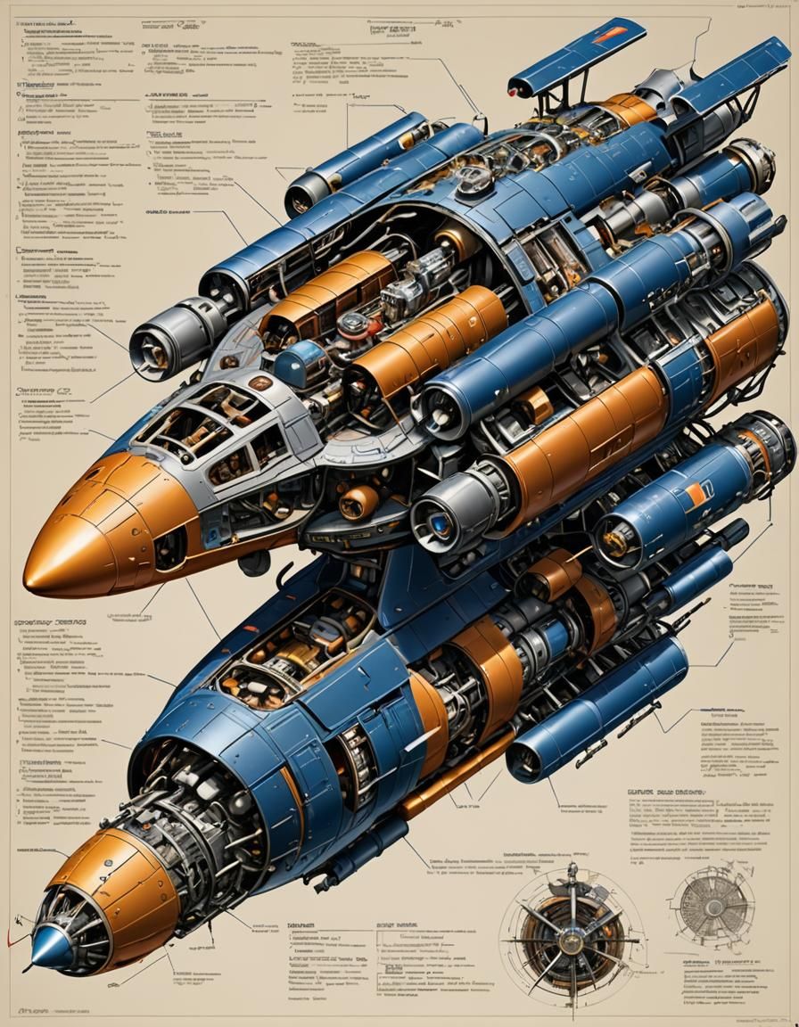 technical illustration of a spacecraft showcasing a cutaway design - AI ...