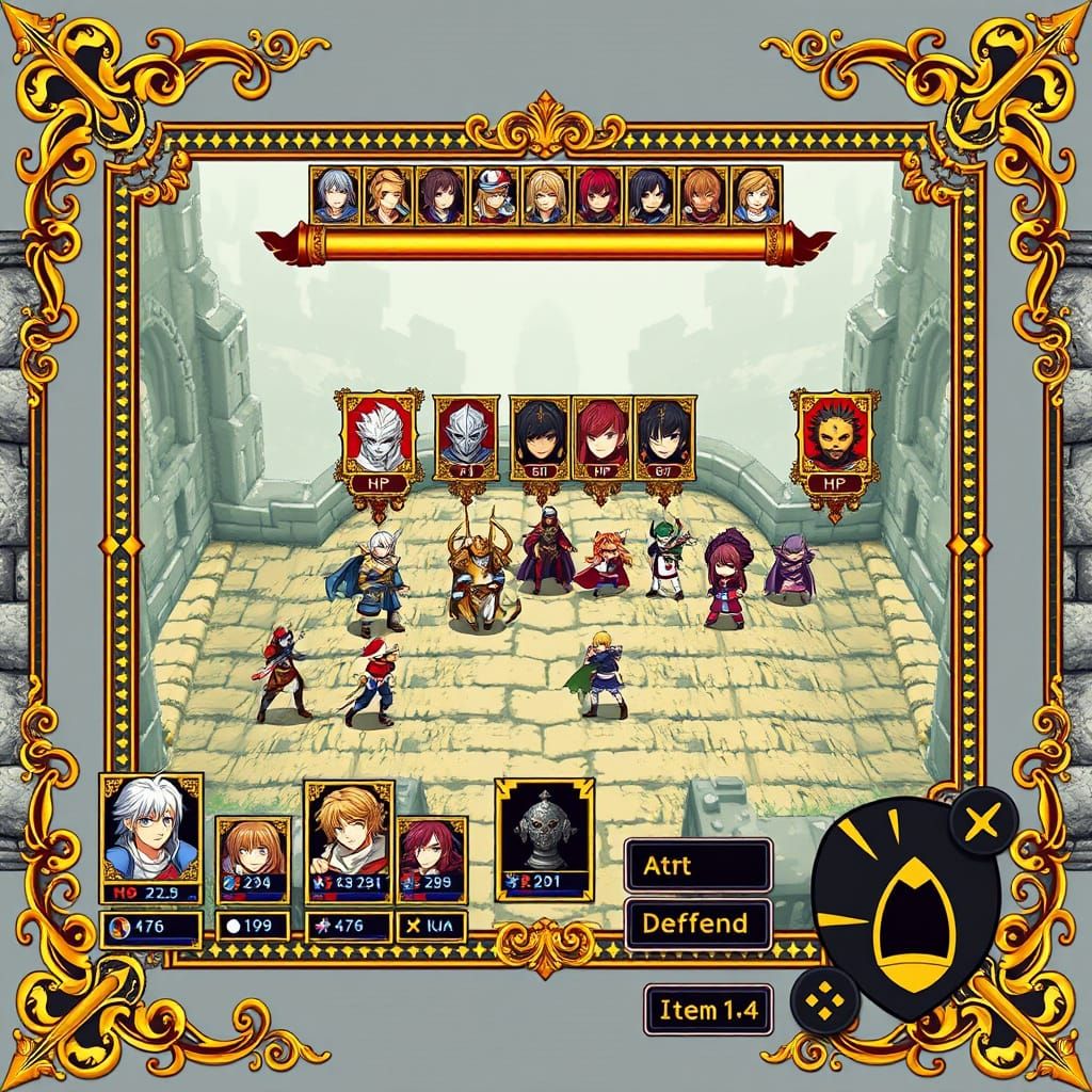 Medieval Battle Screen for JRPG Video Game in Vibr... - AI Art