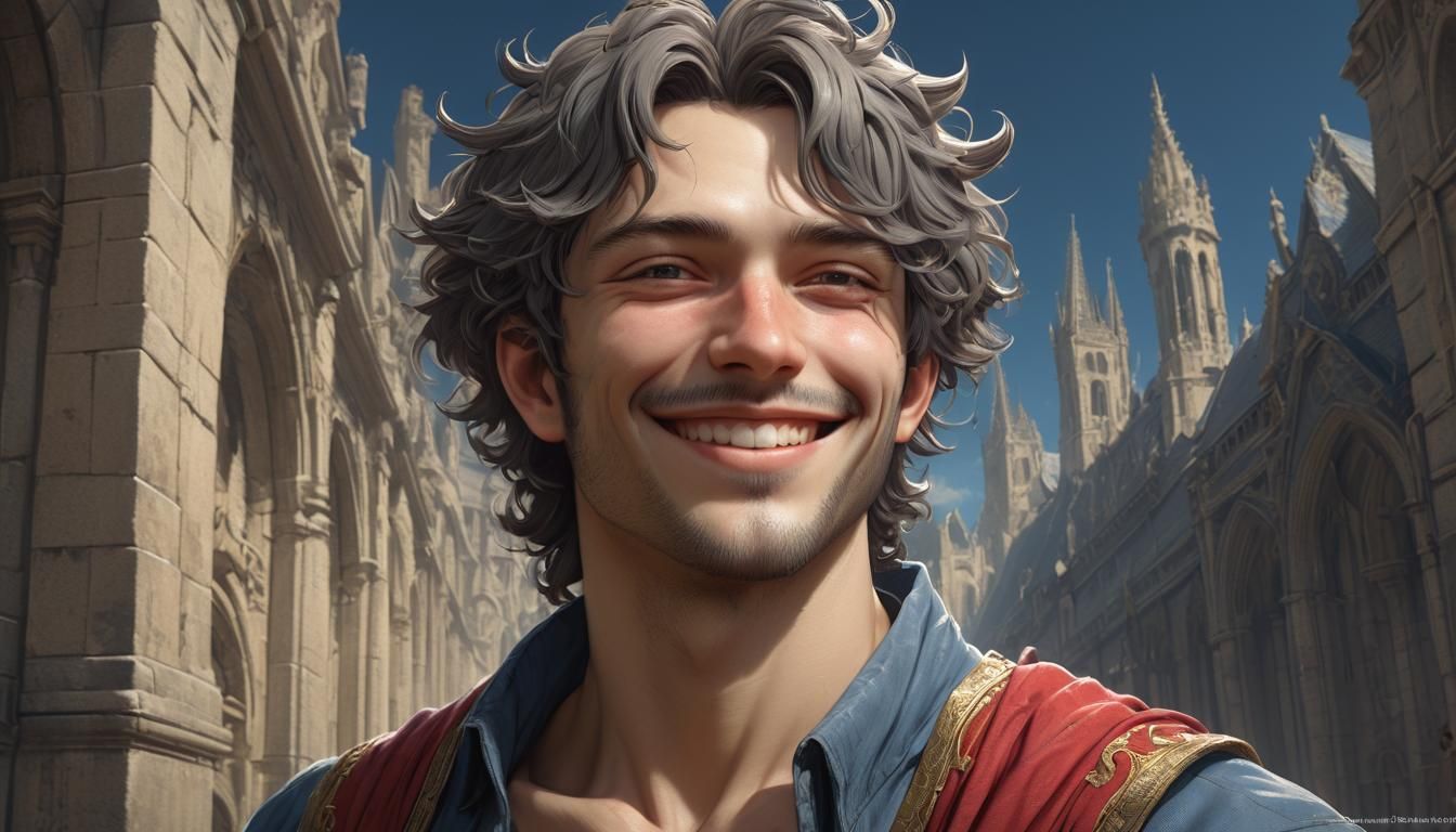 Young man with a smile. hyperdetailed, mannerism. Painted in the style ...