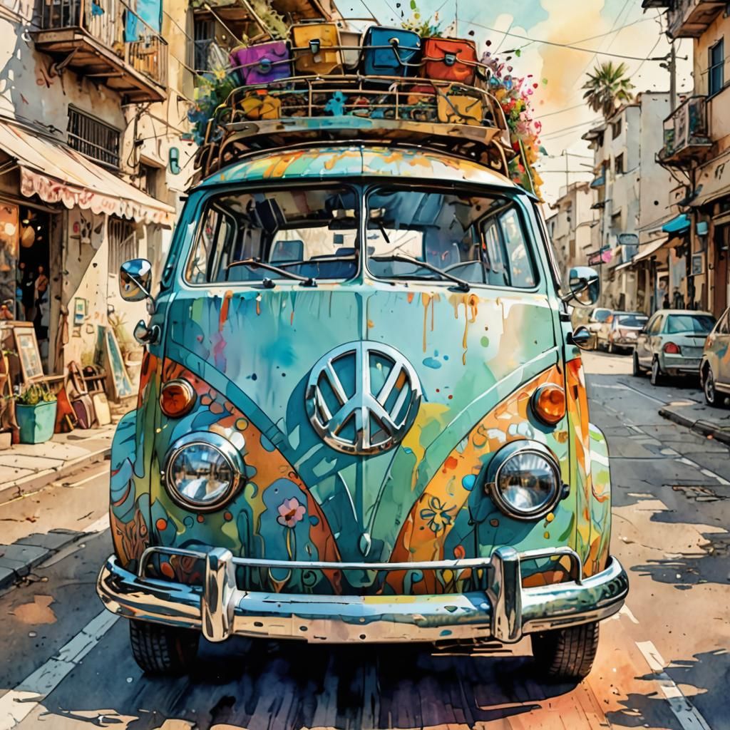 Hippie car vw - AI Generated Artwork - NightCafe Creator