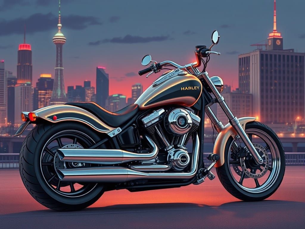 Cyberpunk Chopper Motorcycle with Four Nuclear Rea... - AI Art