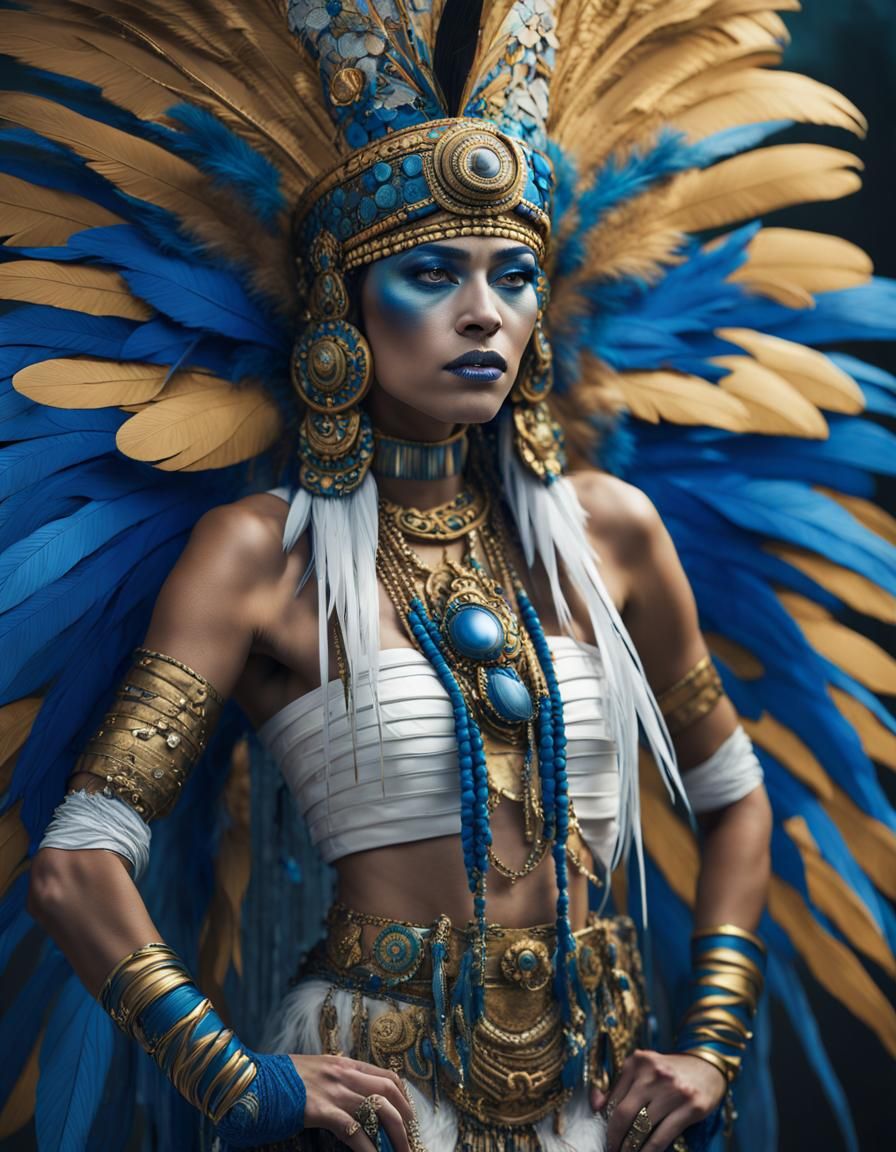mayan queen all blue and gold elaborate outfit, with huge headpiece ...