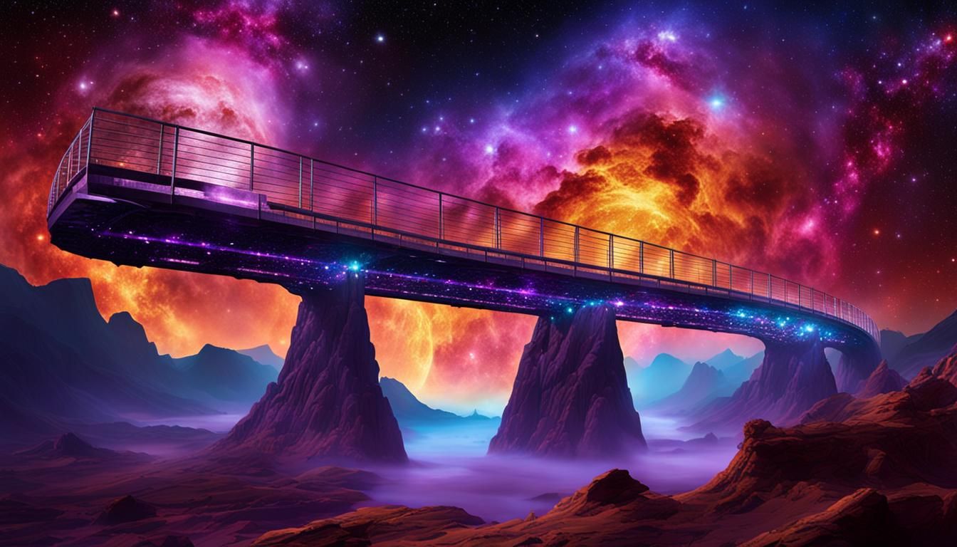 Cosmic Crystallized Bridge: Picture a breathtaking bridge spanning ...