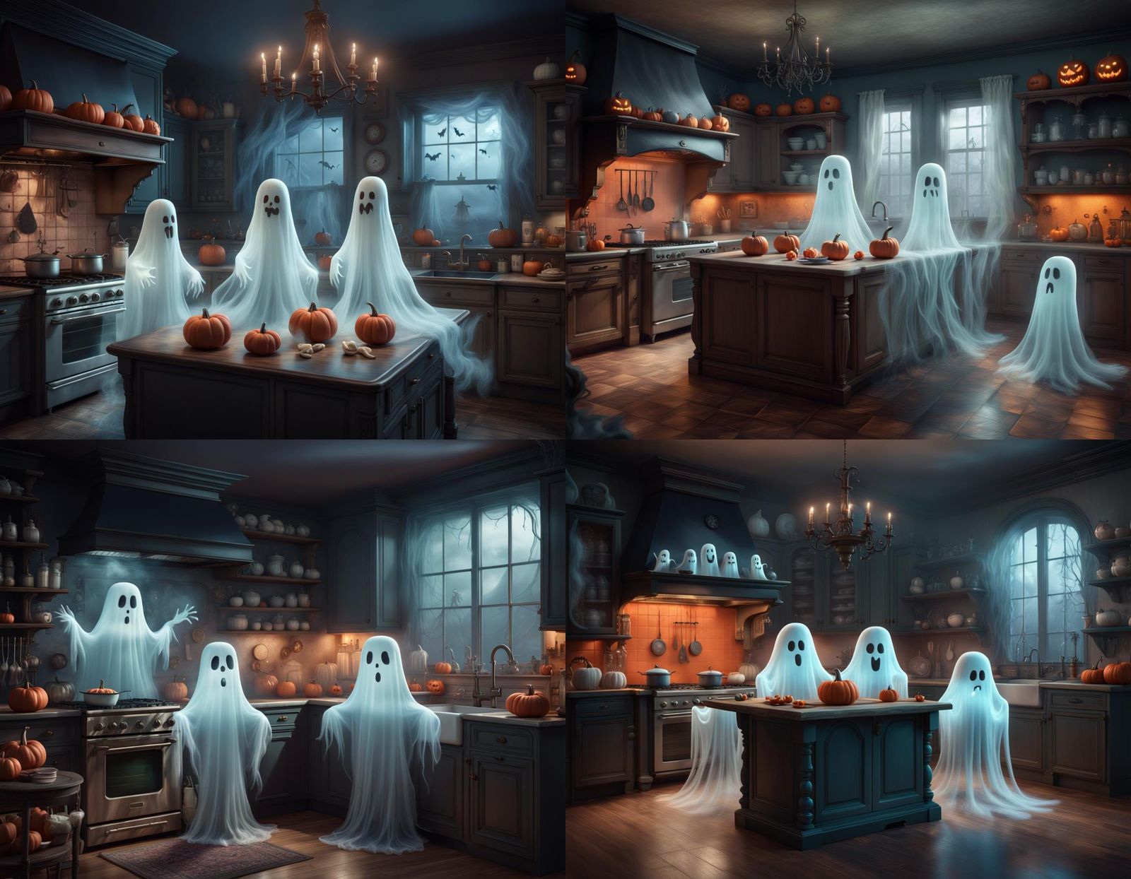 Spooky Kitchen two very transparent wispy ghosts preparing for a ...