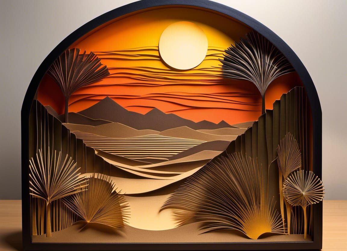 desert sunset;multi-layered papercut shadowbox; beautiful desert sunset ...