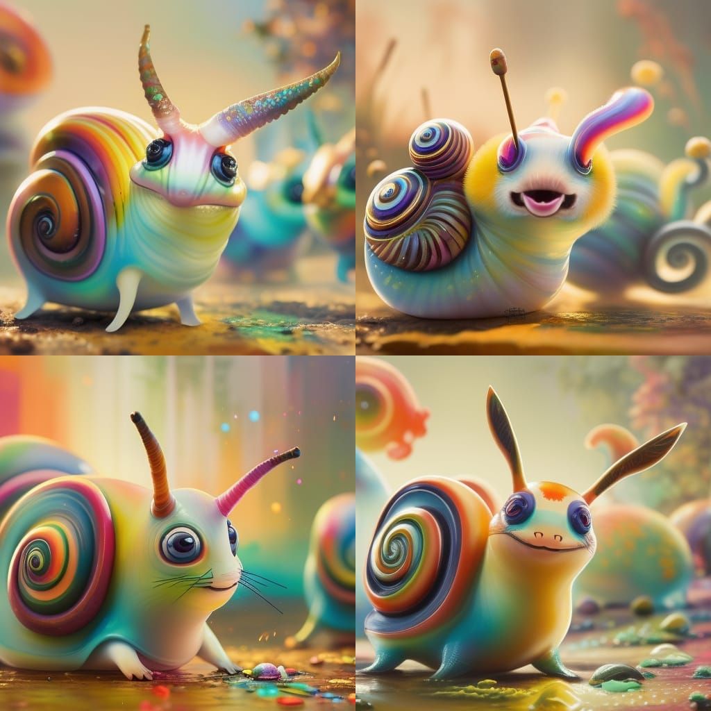 adorable shot of a cute adorable colorful chibi happy snail, detailed ...