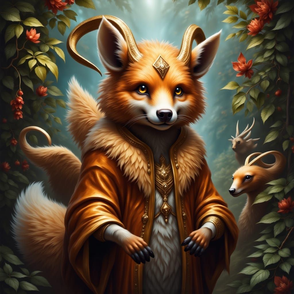 Fey Fox - Surreal Horned Creature Amidst Elysium