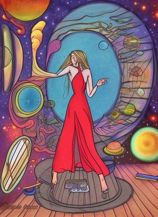 Cosmic Fantasy Illustration: Wheels Inside a Dream... - AI Art