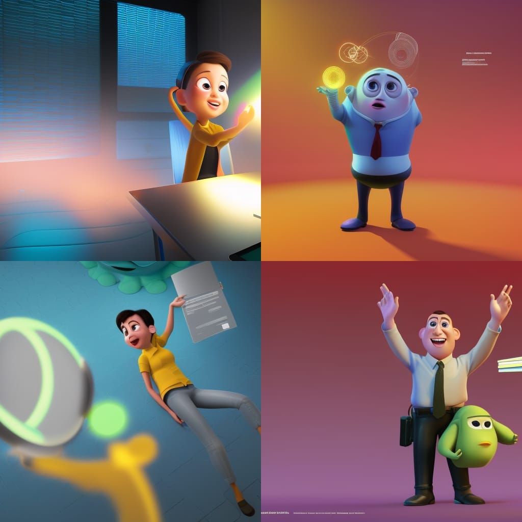 An data protection Officer overwhelmed with work, sweating. Pixar ...