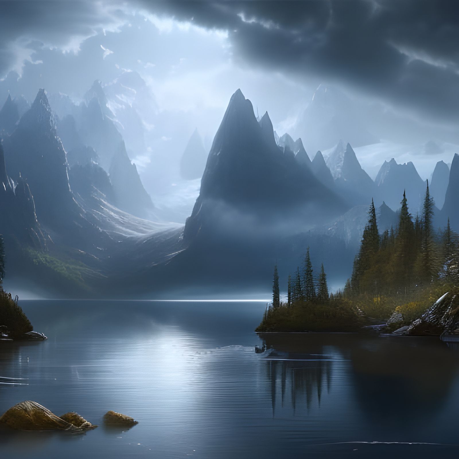 mountain lake, Epic cinematic brilliant stunning intricate meticulously ...