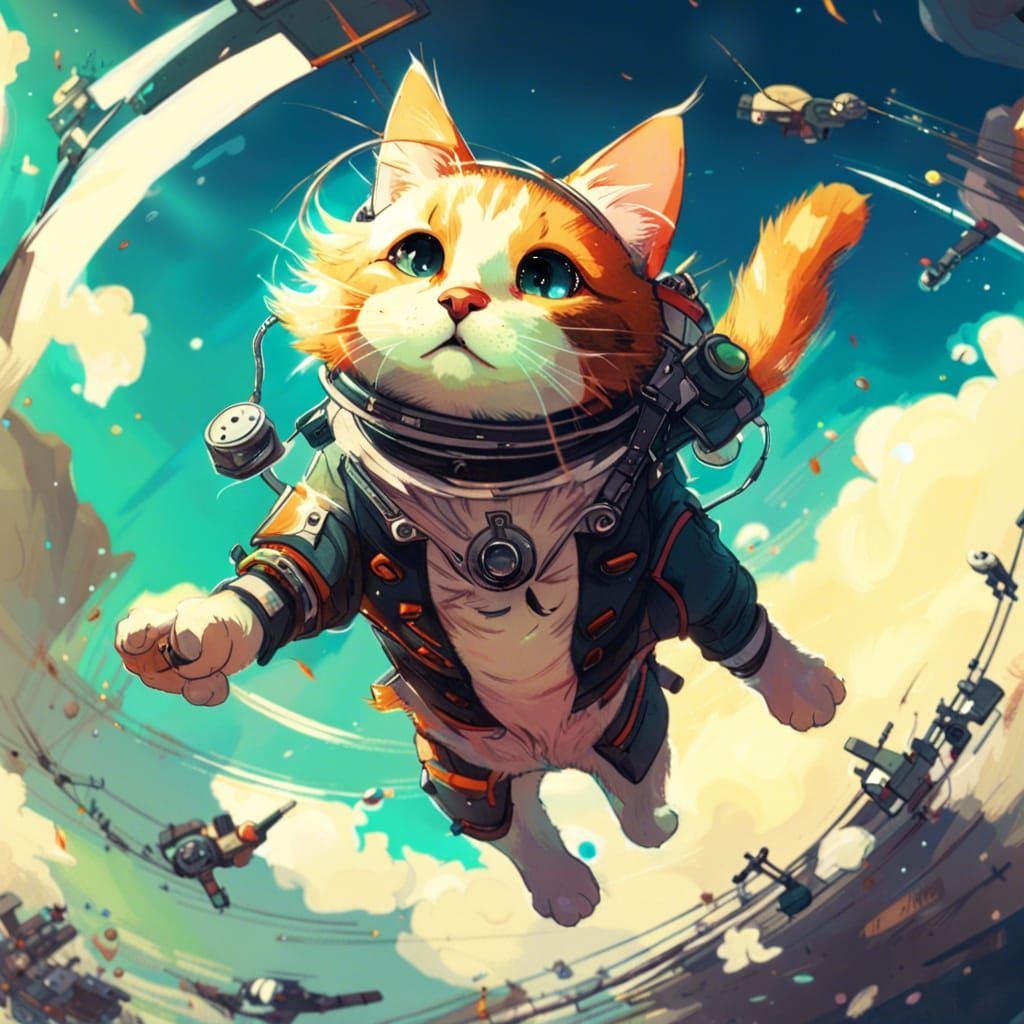 Collaboration art - flying cat - AI Generated Artwork - NightCafe Creator