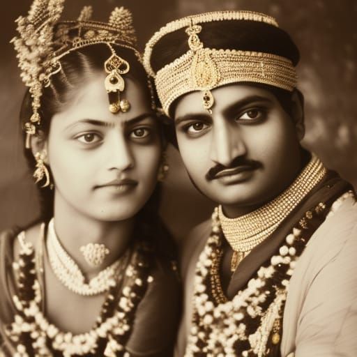 portrait of a maharadja and a maharani princess in ceremonial attire ...