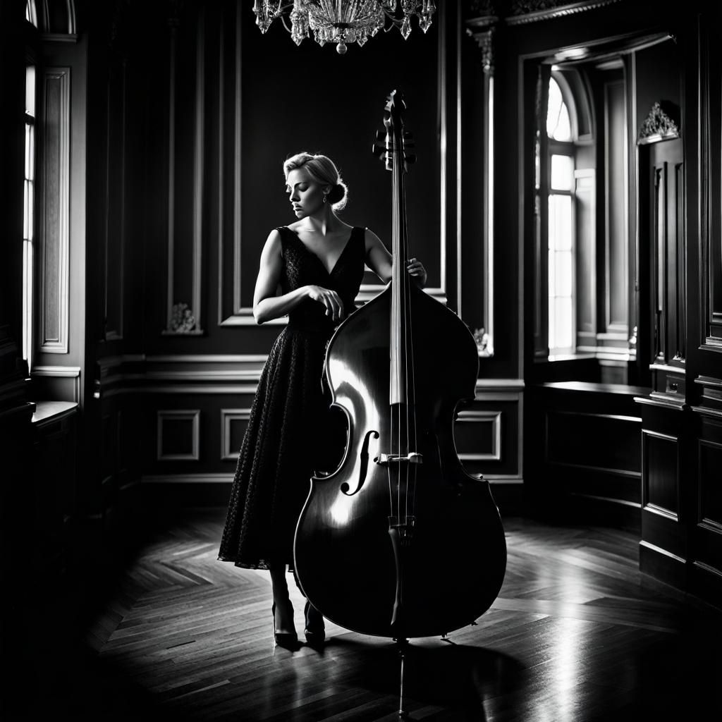A Stunning Concept_photo of a Sad_Jazz_girl Playing Double_bass in a ...