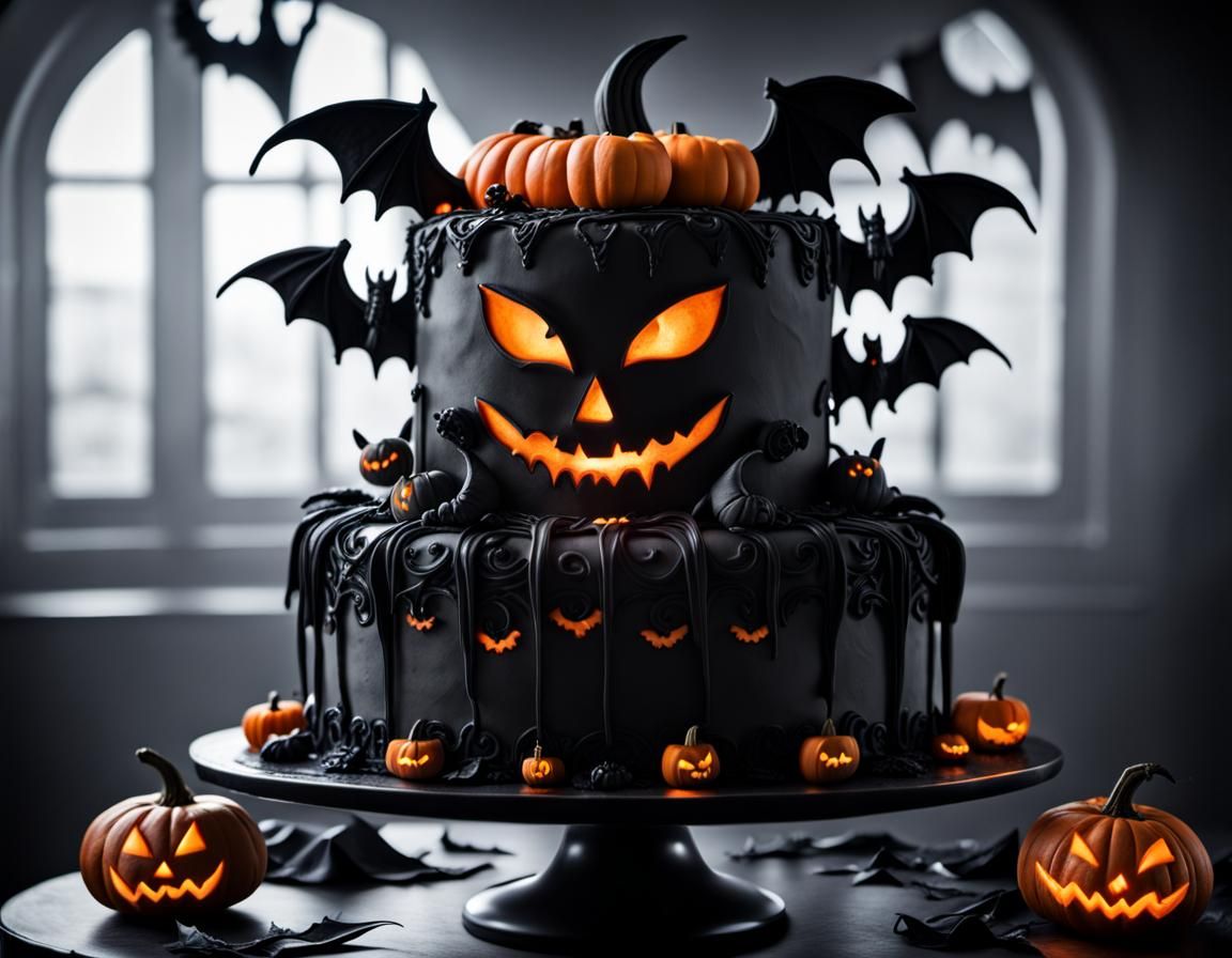 Goth Cake decorated with Bats - AI Generated Artwork - NightCafe Creator