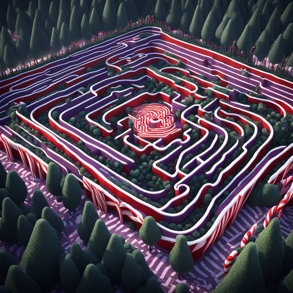 Surreal Candy Cane Maze in Dark Fantasy Style - AI Art