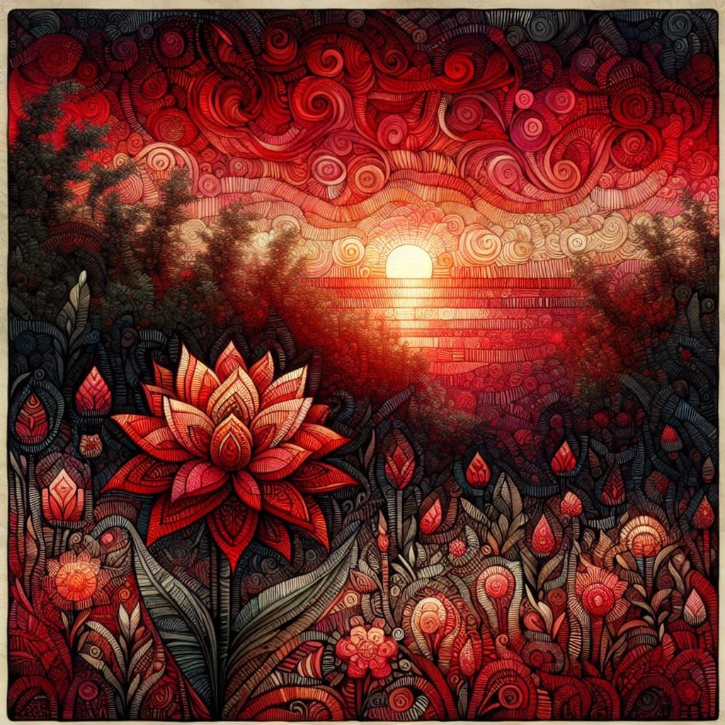 The Red Flower in Zentangle - The Red Flower in Zentangle