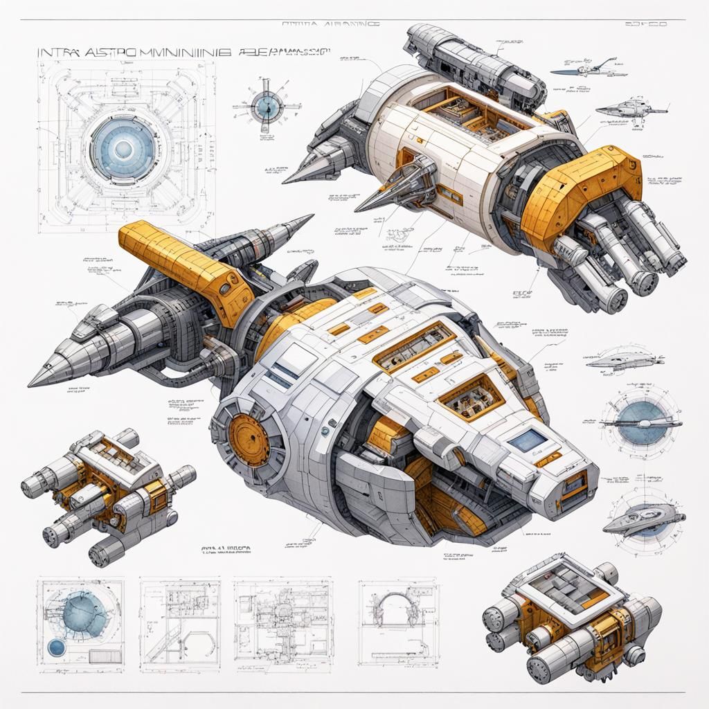 Jetson Engineering intra-asteroid mining spaceship, remote arms ...