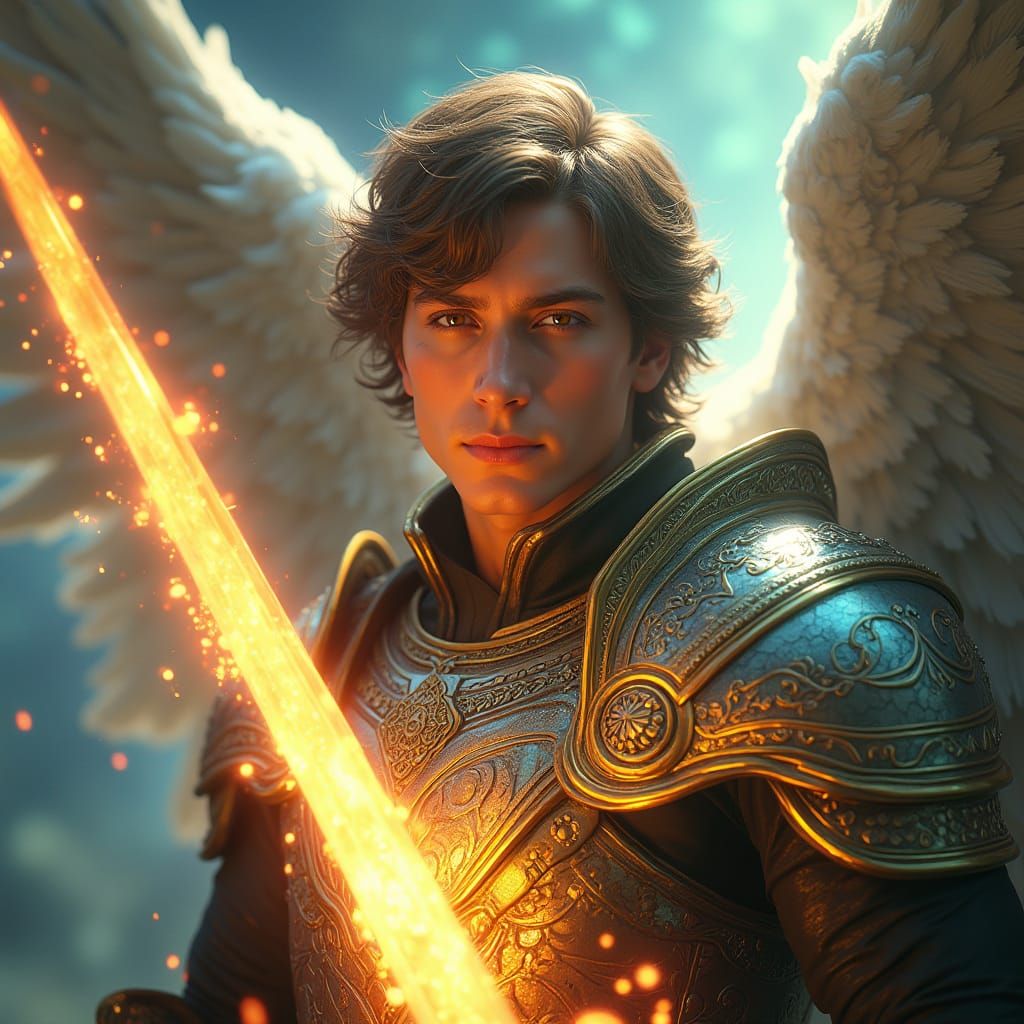 Serenely Powerful Celestial Warrior Angel in Ether... - AI Art