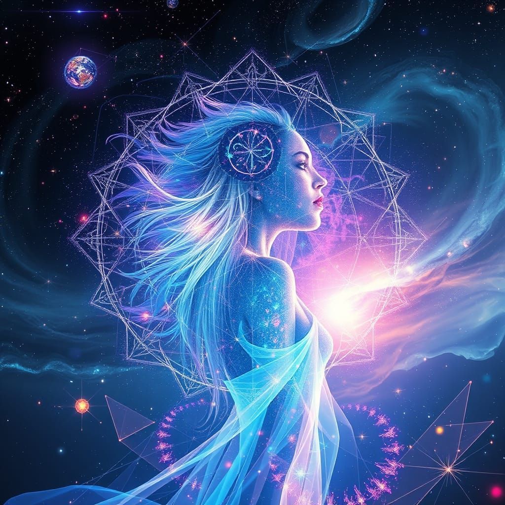 Sacred Codes of Agesta in Vibrant Holographic Merk... - AI Art