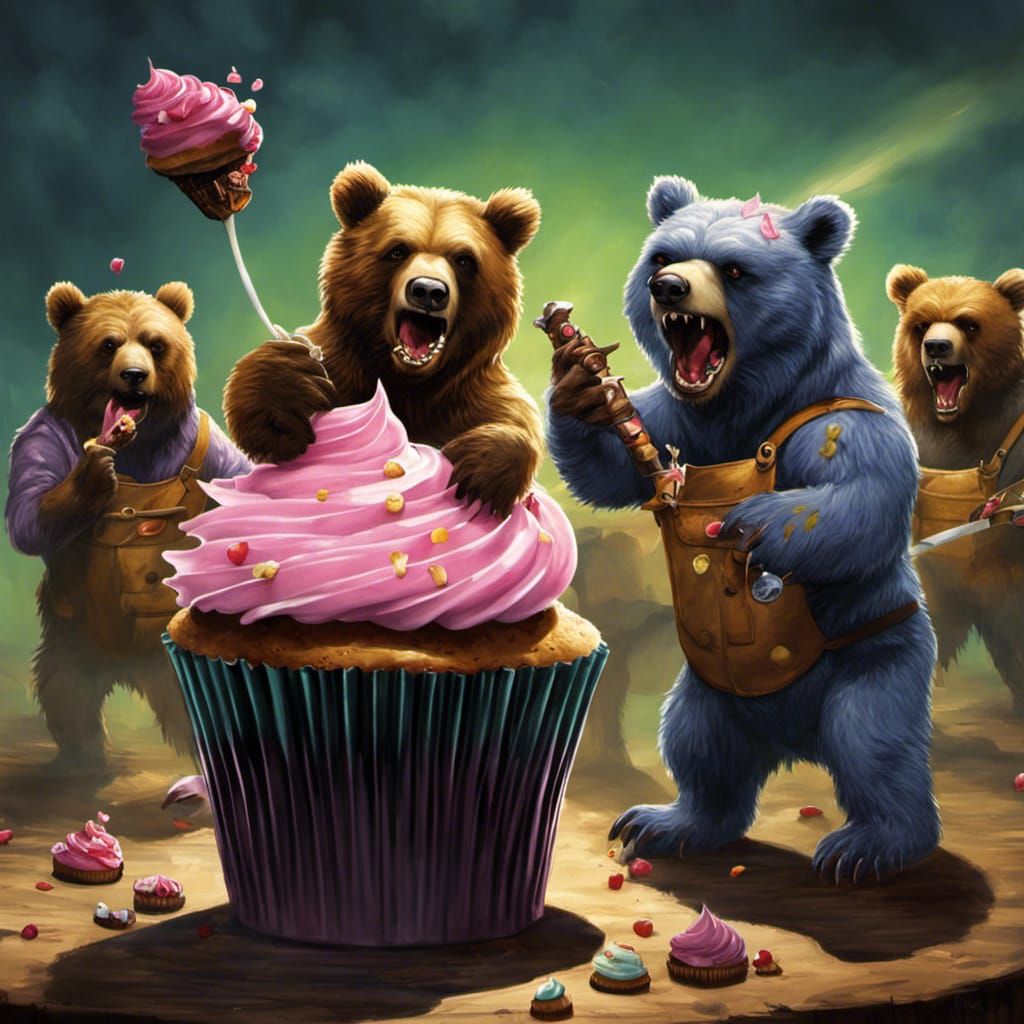 Bears VS Giant Cupcake - AI Generated Artwork - NightCafe Creator