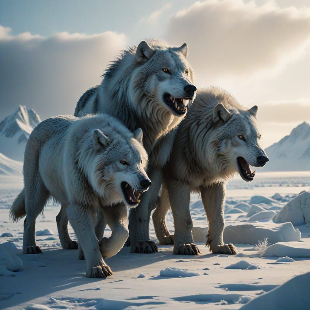 Dire Wolves Converge on a Majestic Mammoth in the ... - AI Art