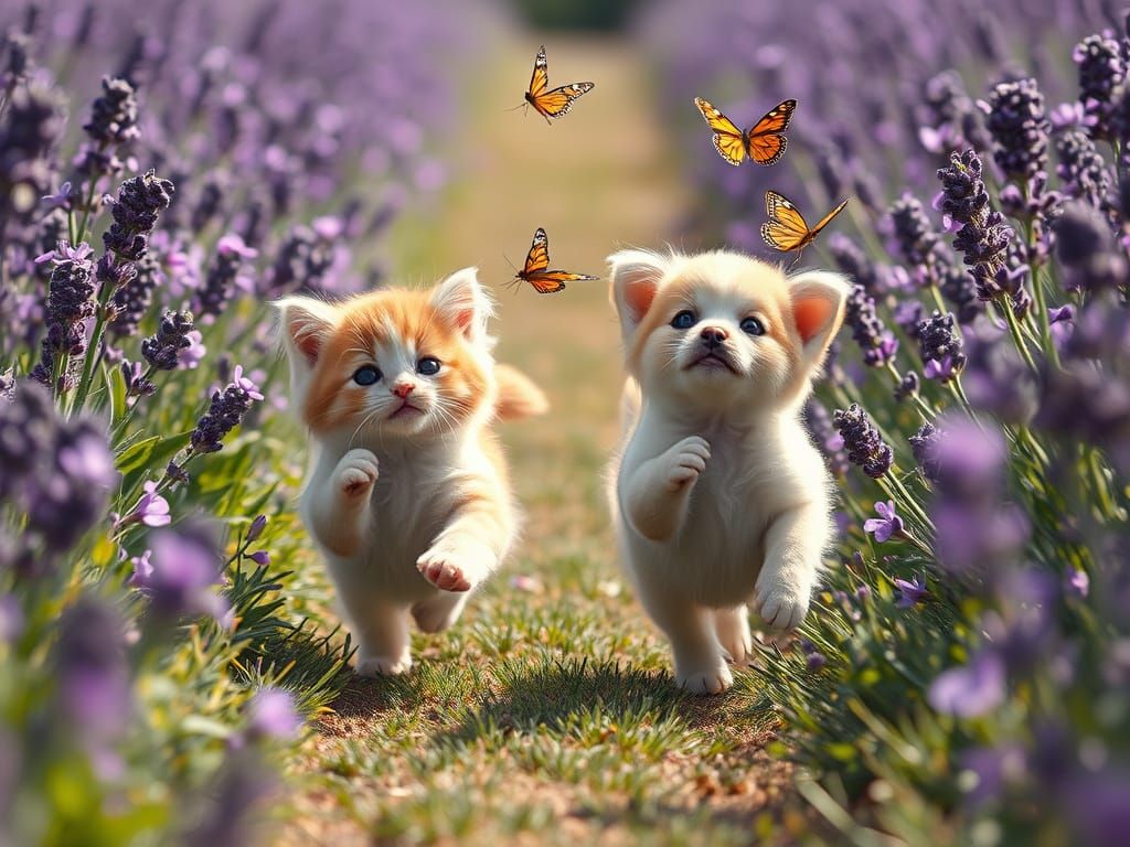 Best Friends - Whimsical Friends Play in Lavender Fields