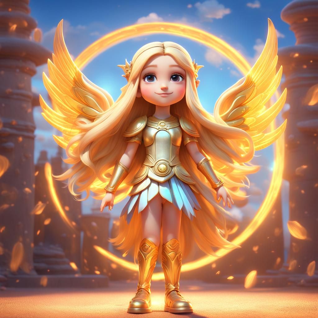 hyperrealistic cute chibi goddess of the sun with shining skin and also ...