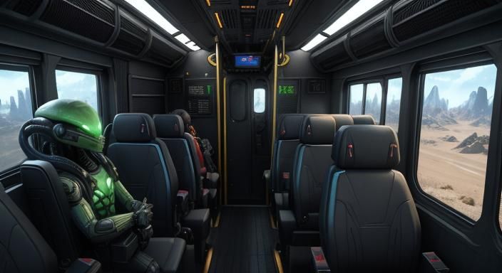 Alien sitting in a bus - AI Generated Artwork - NightCafe Creator